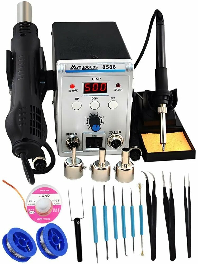 MYPOVOS Паяльный фен 750 Вт, Керамический нагреватель, 20 предметов