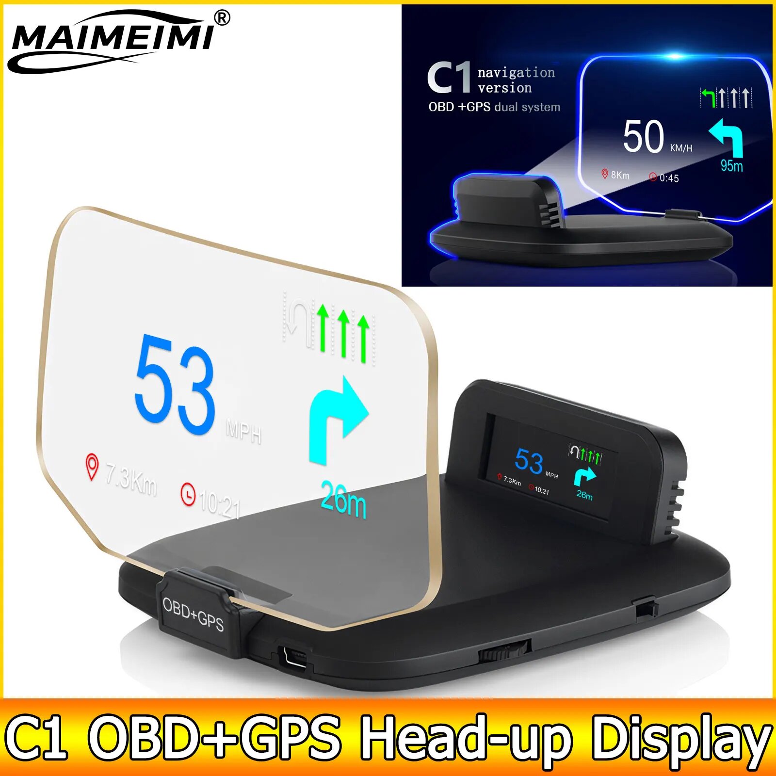 Проекционный Дисплей AD Navigation Projector C1 Для Автомобиля С Поддержкой OBD2, GPS, HUD, Функцией Отображения Скорости