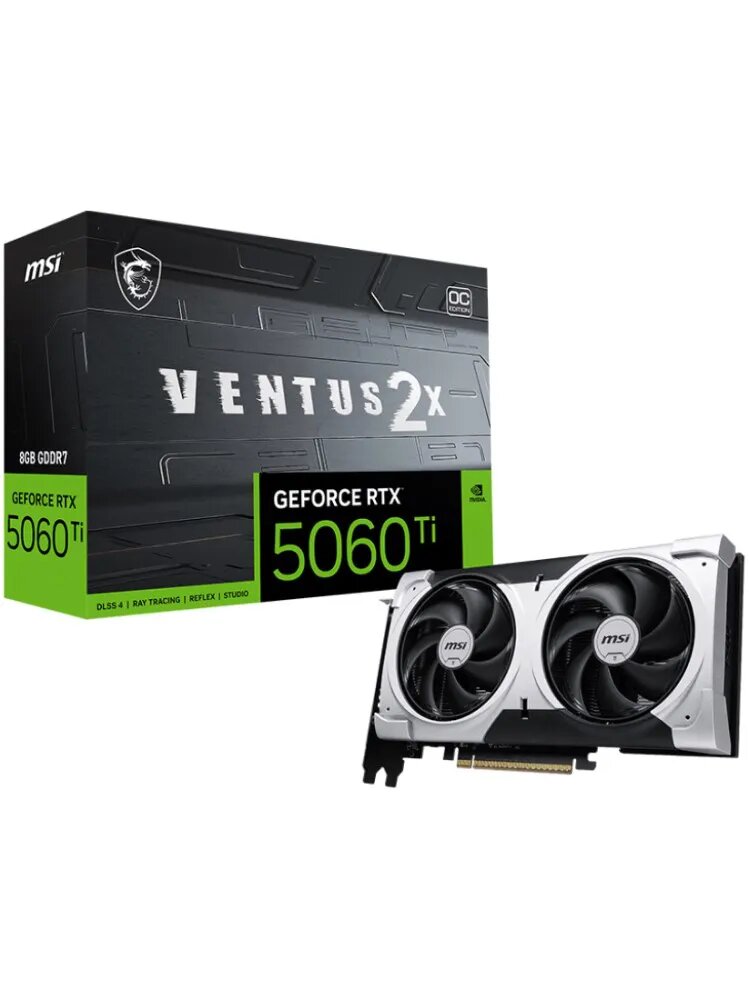 Видеокарта PCI-E MSI GeForce RTX 5060 Ti VENTUS 2X OC PLUS (RTX 5060 Ti 8G VENTUS 2X OC PLUS) 8GB GDDR7 128bit 2617/28000MHz  HDMI  3*DP