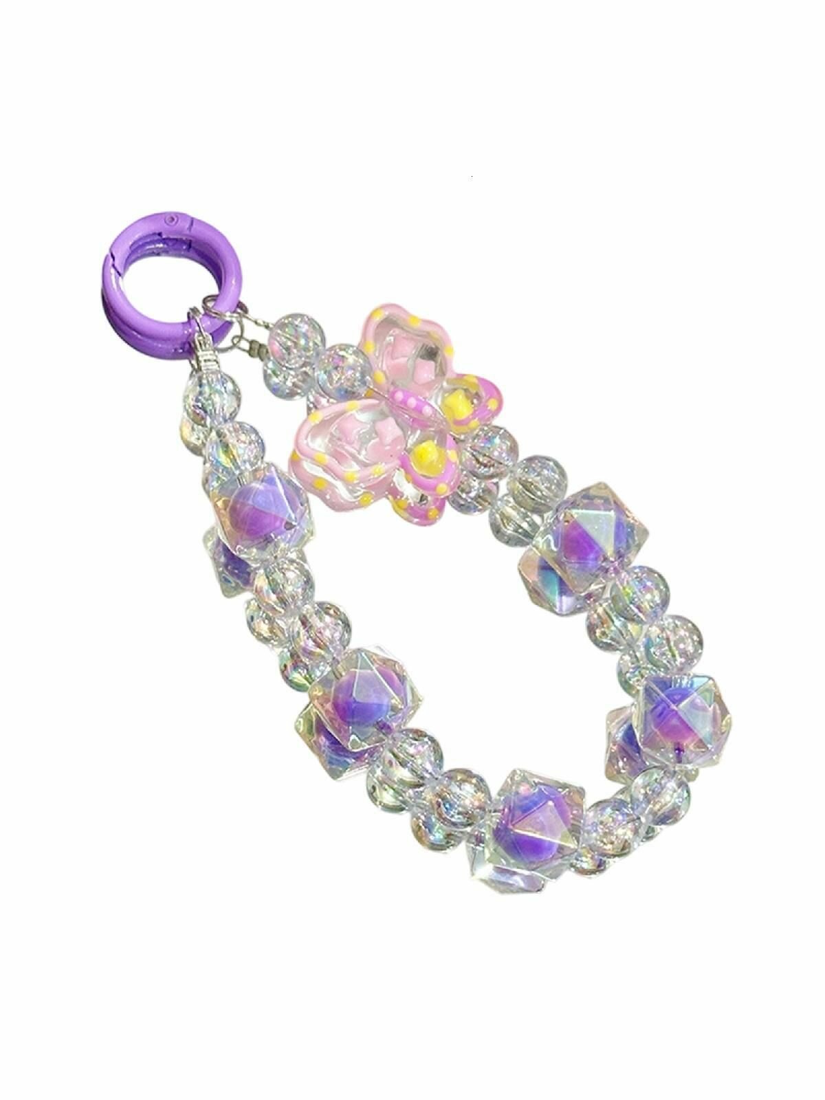 Шнурок для телефона, Подвеска-брелок для мобильного телефона с бриллиантовым бисером-бабочка из бисера-Фиолетовый