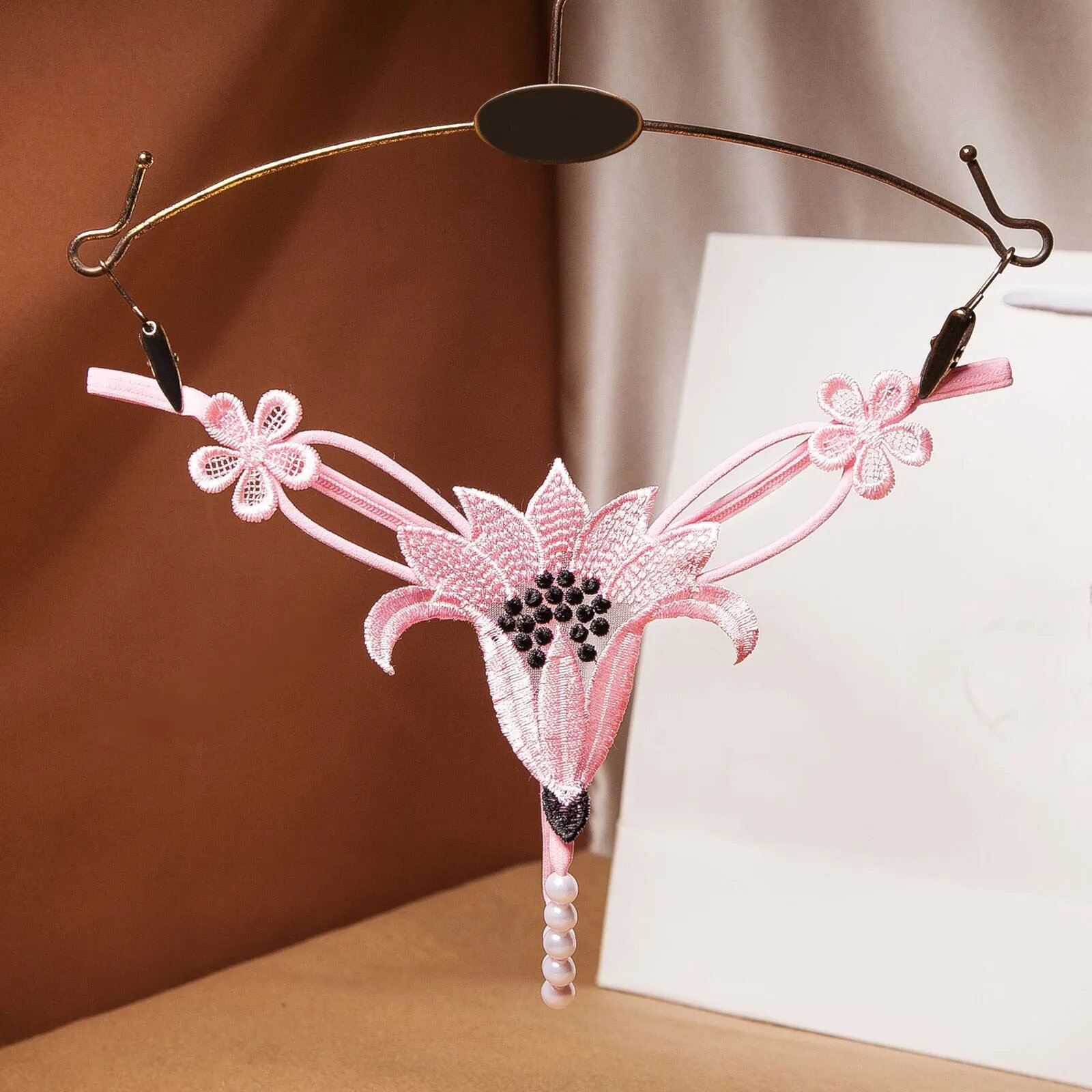 Женские экзотические трусики с вырезами, нижнее белье, эротическое белье, жемчужный шар, сексуальные стринги, Т-образные трусики, женские трусики с низкой посадкой и Т-образной спинкой Розовый, Pink