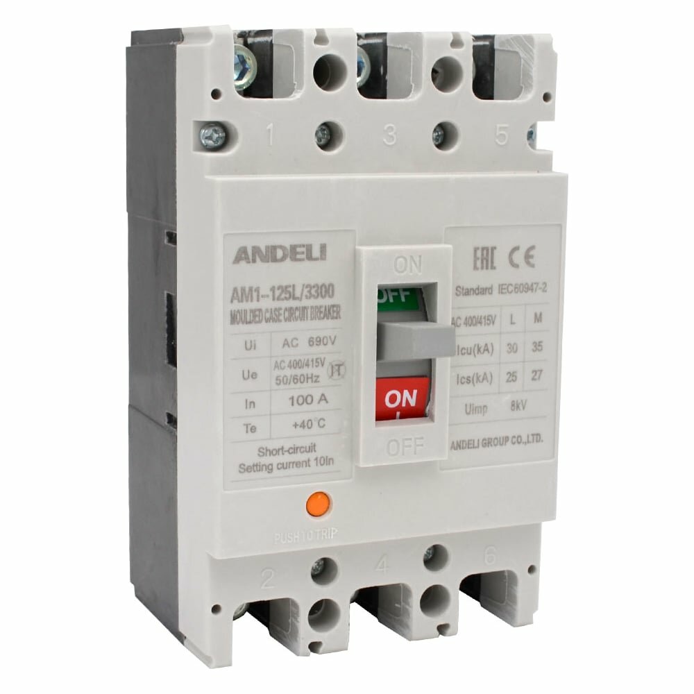 Автоматический выключатель ANDELI AM1-125L/3P 125A 30KA ADL06-026