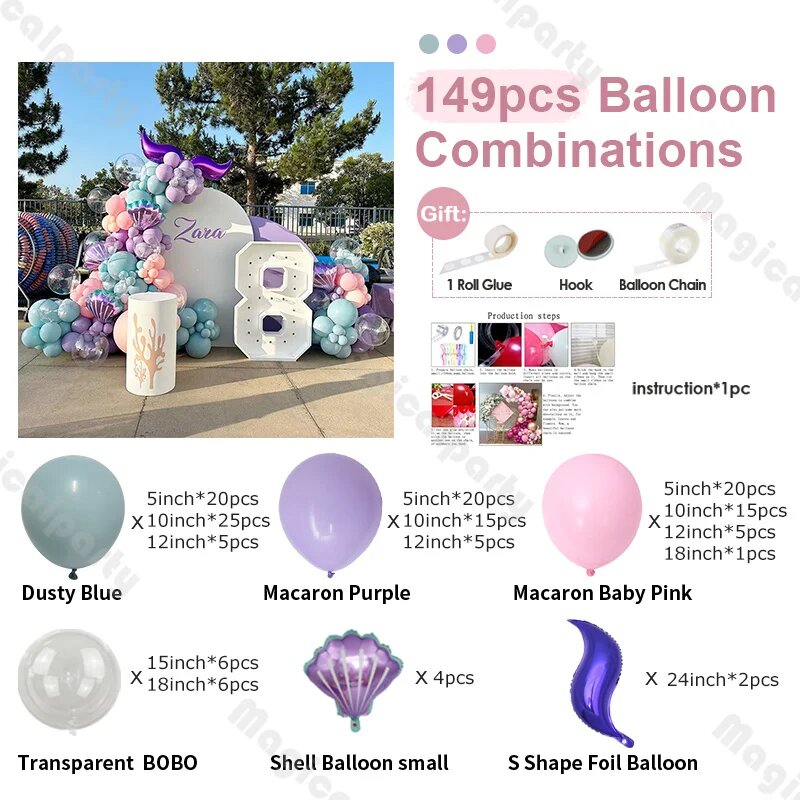 149 шт, воздушные шары серии «Русалка», арка для украшения дня рождения для девочек с фиолетовыми воздушными шарами в виде ракушек, украшение для детского душа