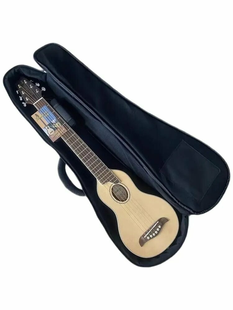 Электроакустическая гитара Washburn Warrior 34" дорожная (цельная дека из ели), натуральное дерево, усиленный чехол. Искусная работа.