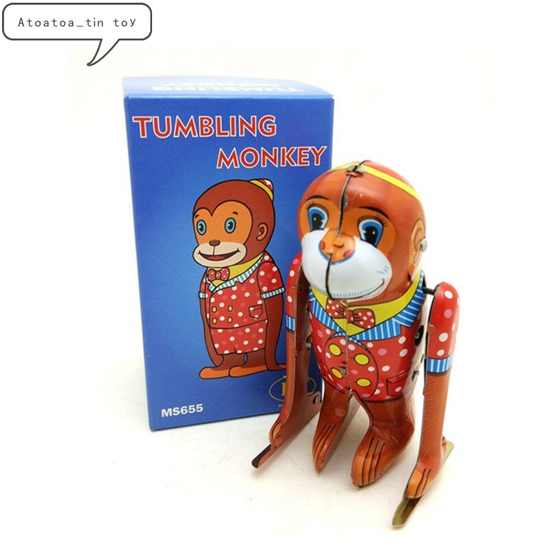 Vintage Retro Tumbling обезьяна олова игрушки классическая коллекция часов обезьяна коллекция олова игрушки аксессуары подарок для взрослых детей Wind Up игрушки (коричневый)