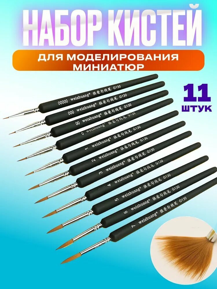 Набор кистей для моделирования миниатюр "Миниатюра", 11 шт.