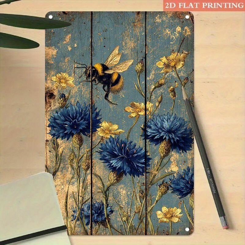 Винтажная металлическая табличка/Настенный декор, интерьер, для кухни, кофе, бара, кафе/ Пчела на доске