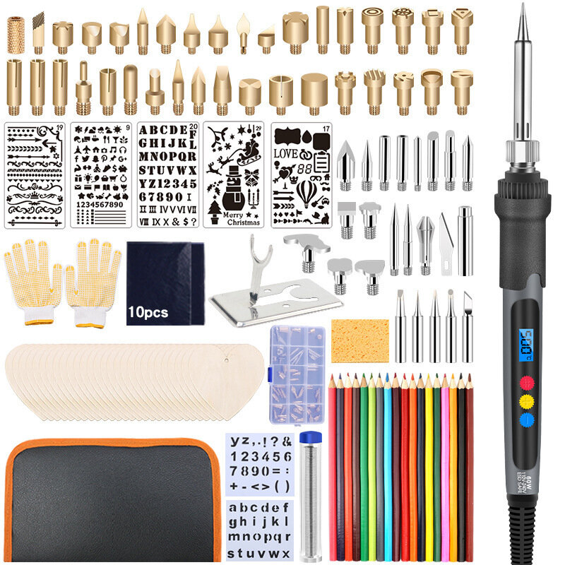 Набор электрических паяльников с цифровым дисплеем для пирографии 110V, огненная паяльная ручка, набор для выжигания по дереву