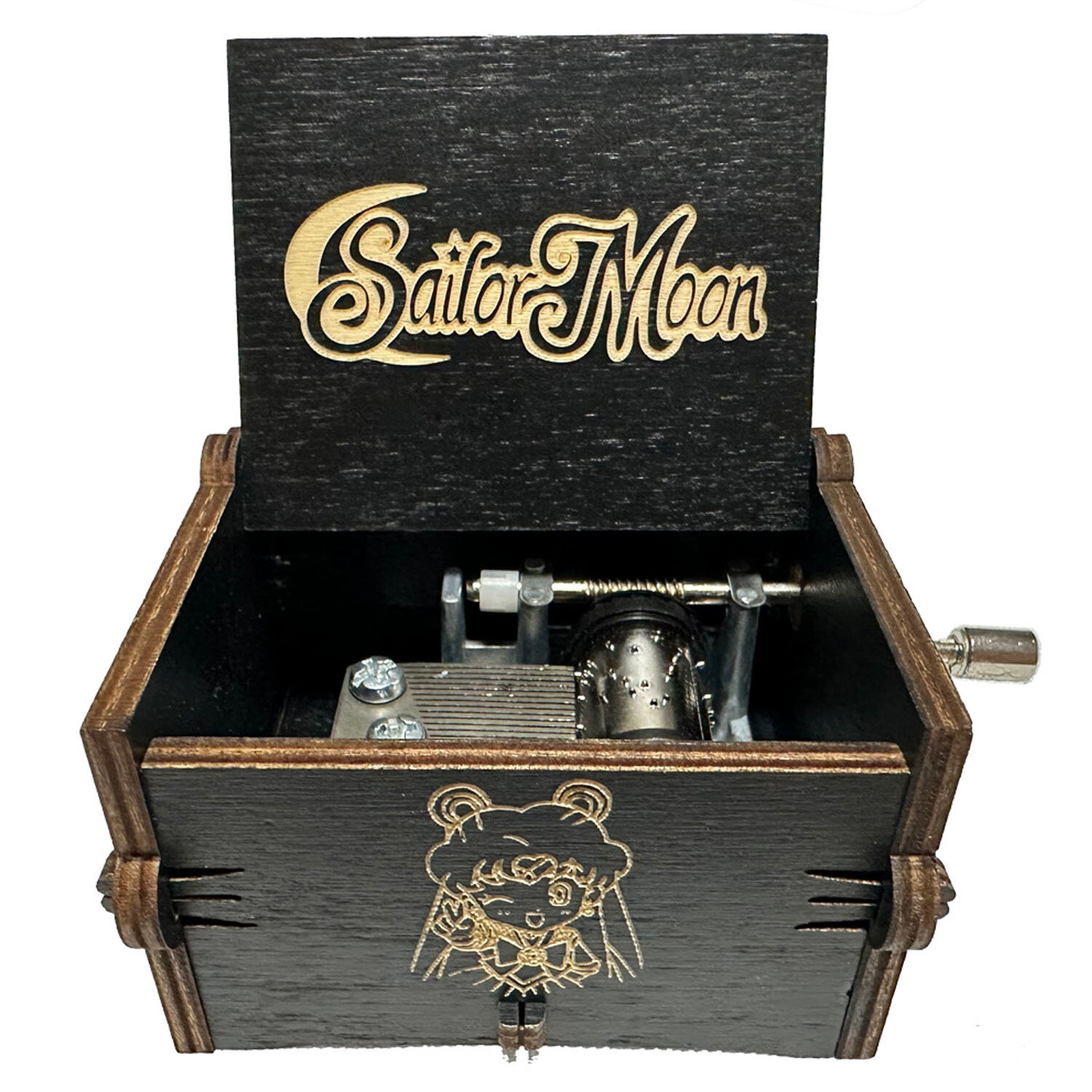Музыкальная коробка ручного привода из дерева для мамы/папы/дочки/сына - Подарок на день рождения Рождество День благодарения свадьба День Святого Валентина годовщина - Сейлор Мун, Материал: дерево, Тип: 1: черный, 2: дерево, 3: белый (по желанию),