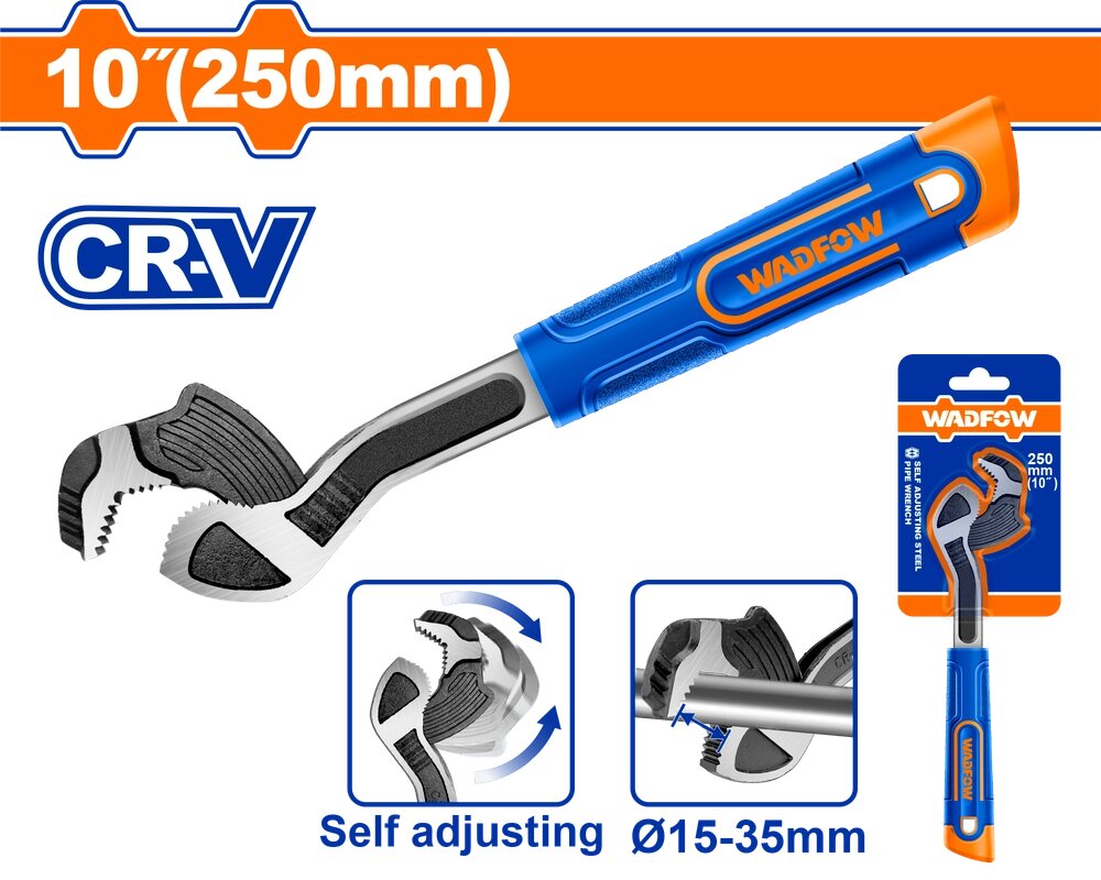 Ключ трубный самозажимной "WADFOW" 10"-250мм, диаметр трубы 15-35мм, Cr-V