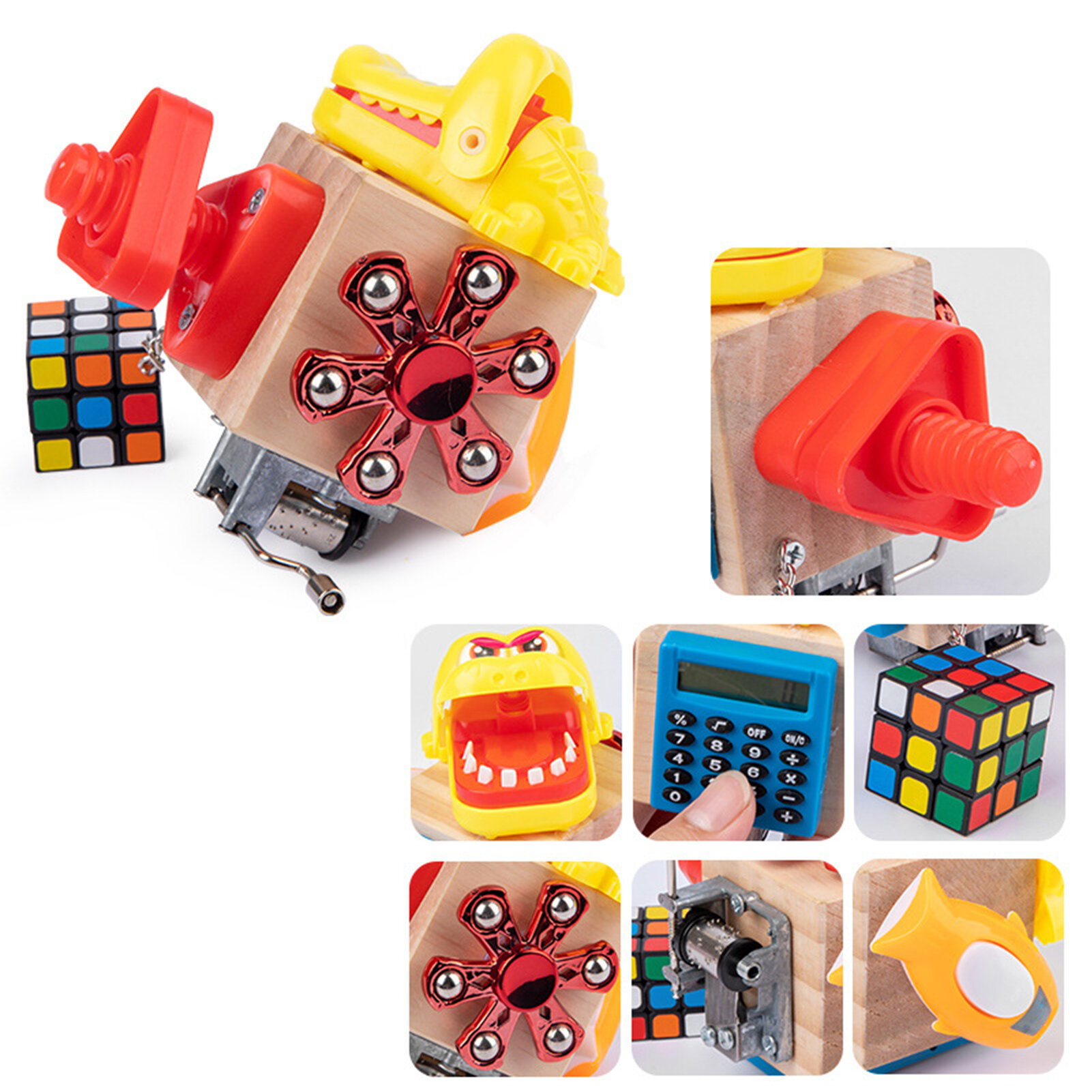 Busy Board Многофункциональный Блок 7-в-1 Lock Box Когнитивное Просвещение Музыкальная Функция и Калькулятор Деревянный Блок Пазл Игра Базовые Навыки Обучение (Тип 02) Материал Дерево Размер упаковки 15*11*13.5см Вес упаковки 350г Пазл Игровой Блок