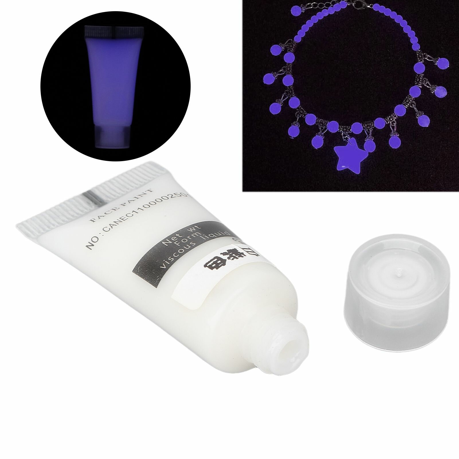 Флуоресцентная краска для ручного творчества, рисования на лице и теле, резинообразного искусства, изготовления ярких маникюрных красок, 0.4oz, белый и фиолетовый цвета