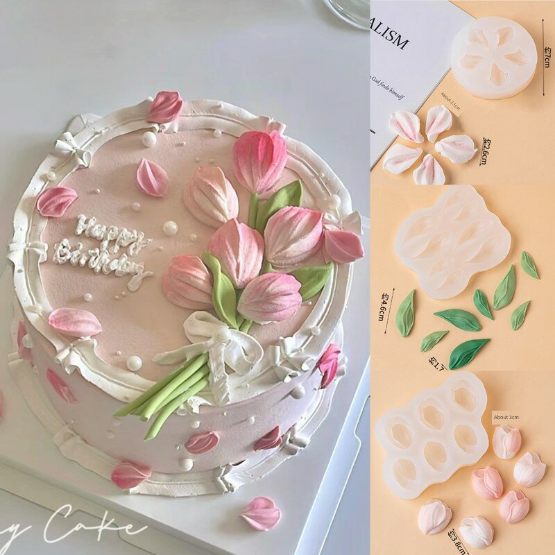 Модная силиконовая форма для выпечки в виде тюльпана, для декора тортов, из фонтанчика или шоколада, в виде лепестков,