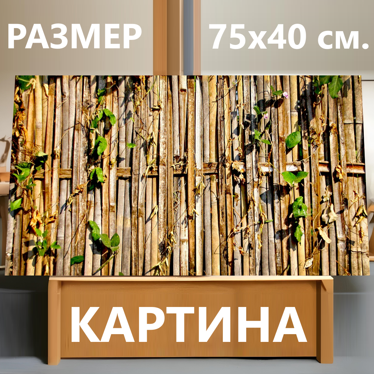 Картина на холсте "Бамбук, природный матерал, тайский бамбук" на подрамнике 75х40 см. для интерьера