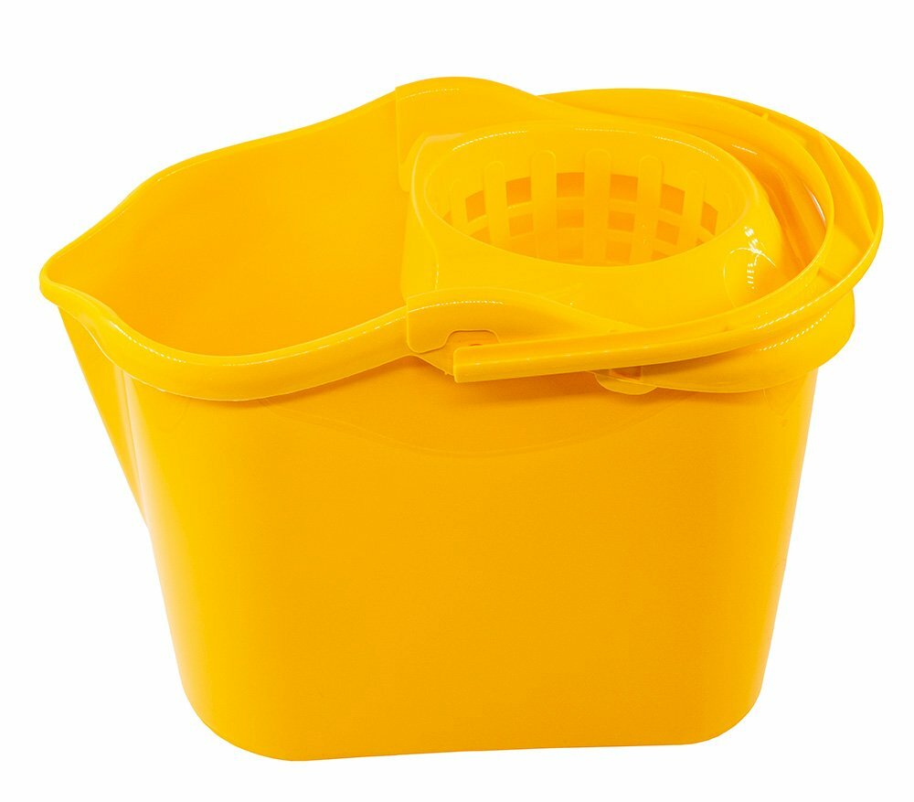 Ведро пластиковое с носиком для слива и отжимом, жёлтое 13 л