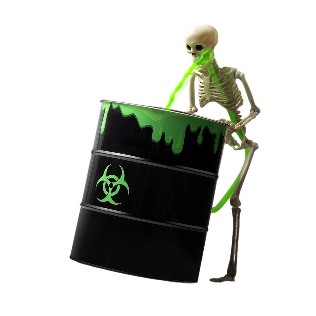 Украшение Хэллоуина - блевотный череп с черными огнями и бочонками