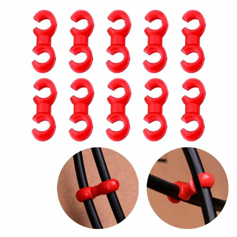 S-образный фиксатор для рубашек тросов велосипеда, красный цвет, 10 шт