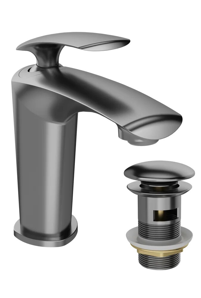 Смеситель для раковины в ванную STWORKI Гётеборг с донным клапаном, вороненая сталь матовая, латунь, рычажный, кран для ванной в раковину с керамическим картриджем, финский