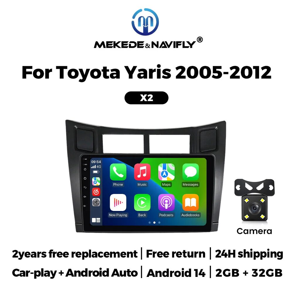 Автомобильный Мультимедийный Плеер MEKEDE Android 2025 Double Din Для Toyota Yaris XP90 2005-2012 С Bluetooth, Wi-Fi, GPS