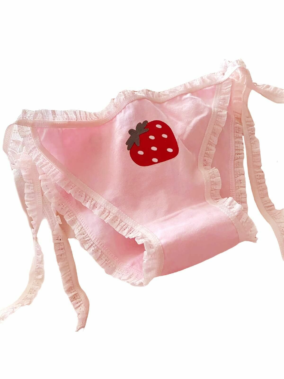 Кружевные трусики с рюшами, красная клубника