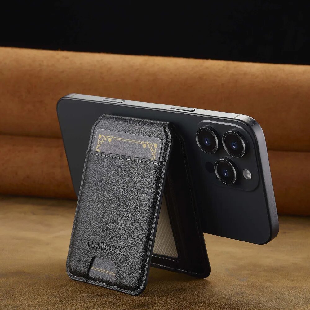 LCIMEEKE Кардхолдер и cкладная подставка Flash Wallet & Stand / Магнитный MagSafe/карман Кожаный кошелек для телефона/ Вмещает 3 карты/с блокировкой RFID