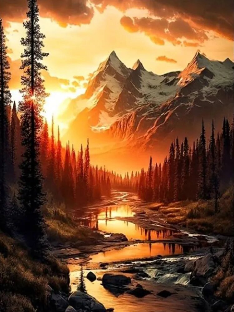 Алмазная мозаика большая картина "Пляжный лунный свет" 30х40 см со светящимся в темноте стразами и 5Д элементами