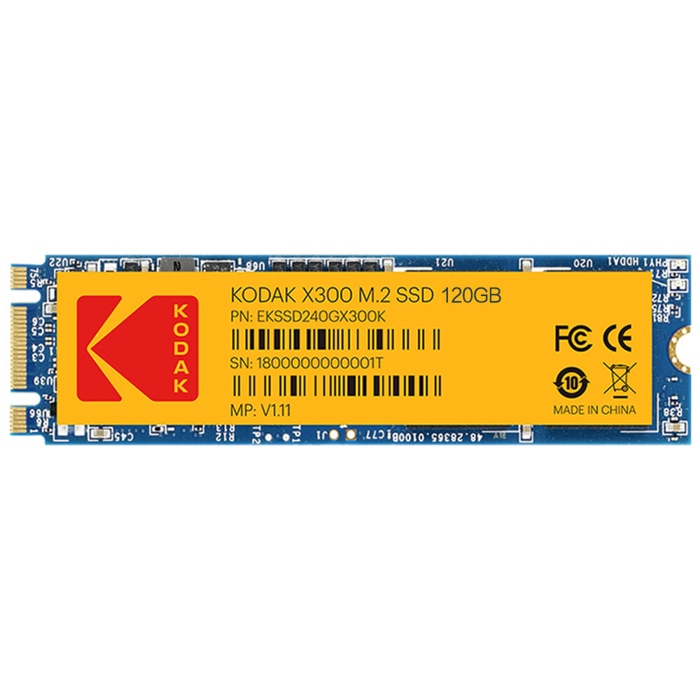 Kodak X300 M.2 SSD 120GB для ПК Ноутбука АИО M.2 2280 SATA Интерфейс 6 Gbit/s Скорость чтения до 550MB/s Скорость записи до 510MB/s Flash Type 3D TLC Размер 8*2.2*0.36cm Вес 25g