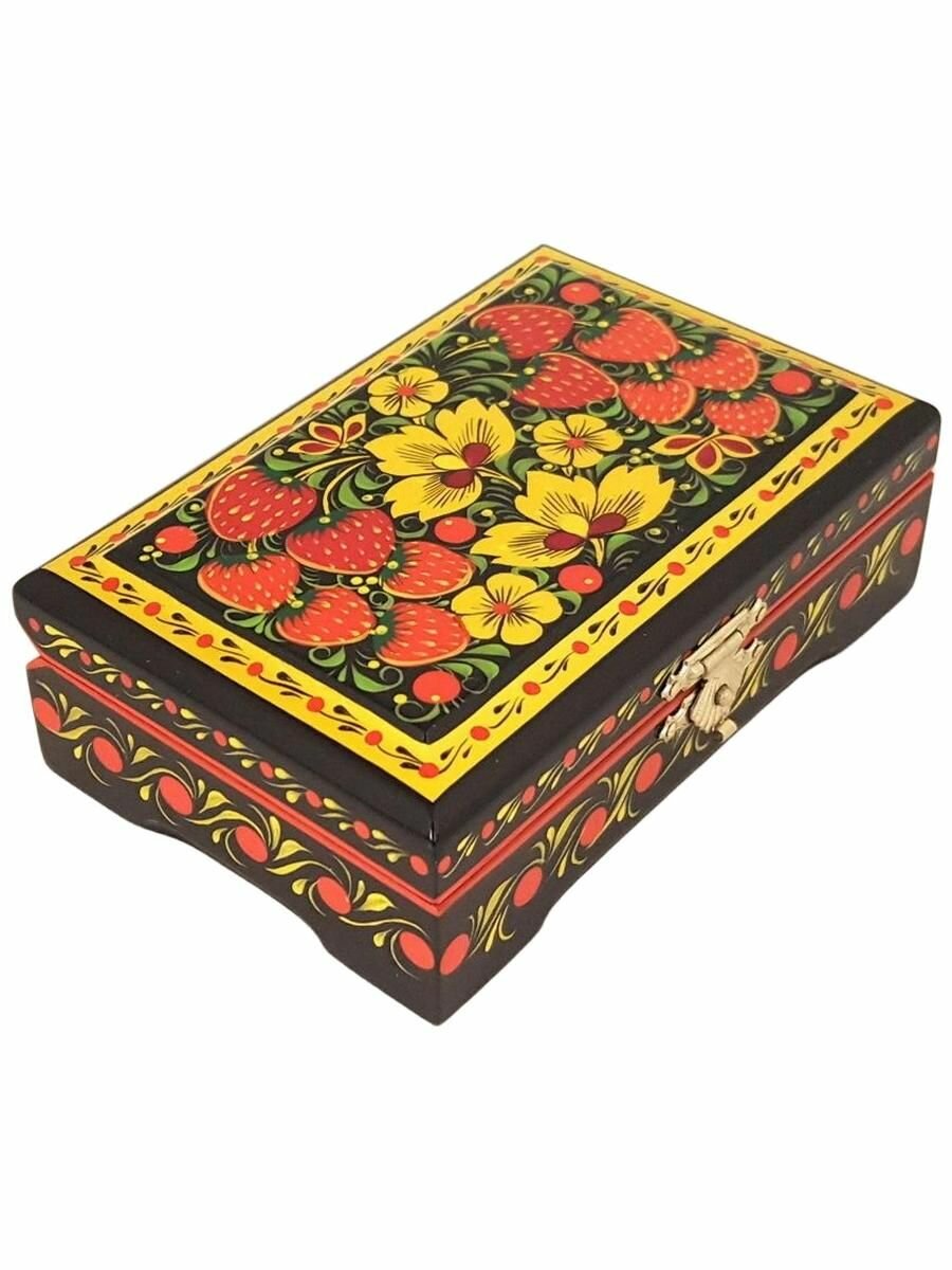 Шкатулка 12х8х4 см. - Клубничка, Хохломская роспись (Хохлома), ручная авторская работа