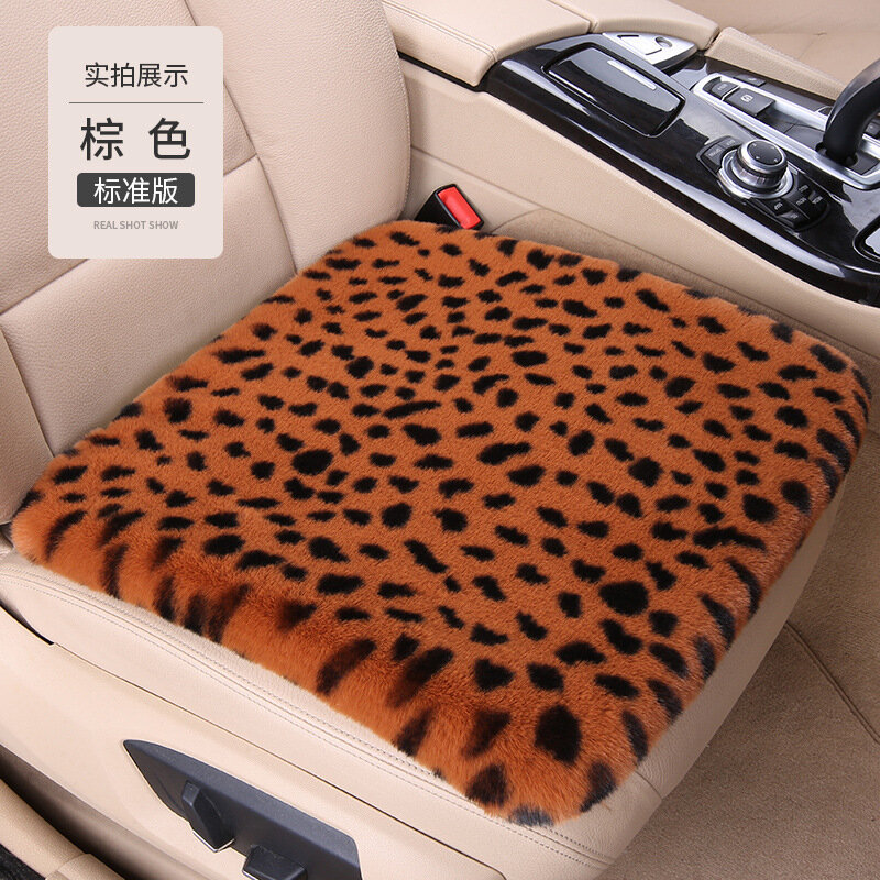 Чехол для автомобильного сиденья из лисьего меха, трехкомпонентный набор, универсальный для пятиместного автомобиля, сиденье с леопардовым принтом, плюшевое, зимнее, теплое