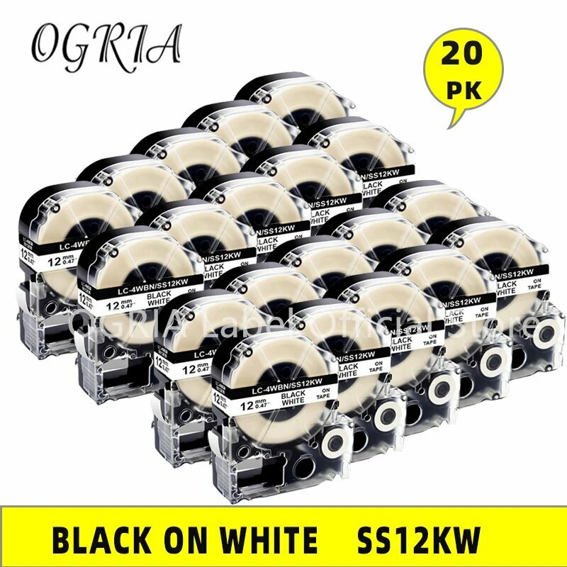 Лента для этикеток OGRIA Black on White 12 мм, 20 шт.