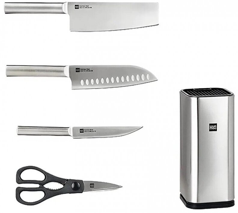 Набор кухонных ножей на подставке+ножницы HuoHou Stainless Steel Kitchen Knife Set (HU0095), серебристый, 5 предметов