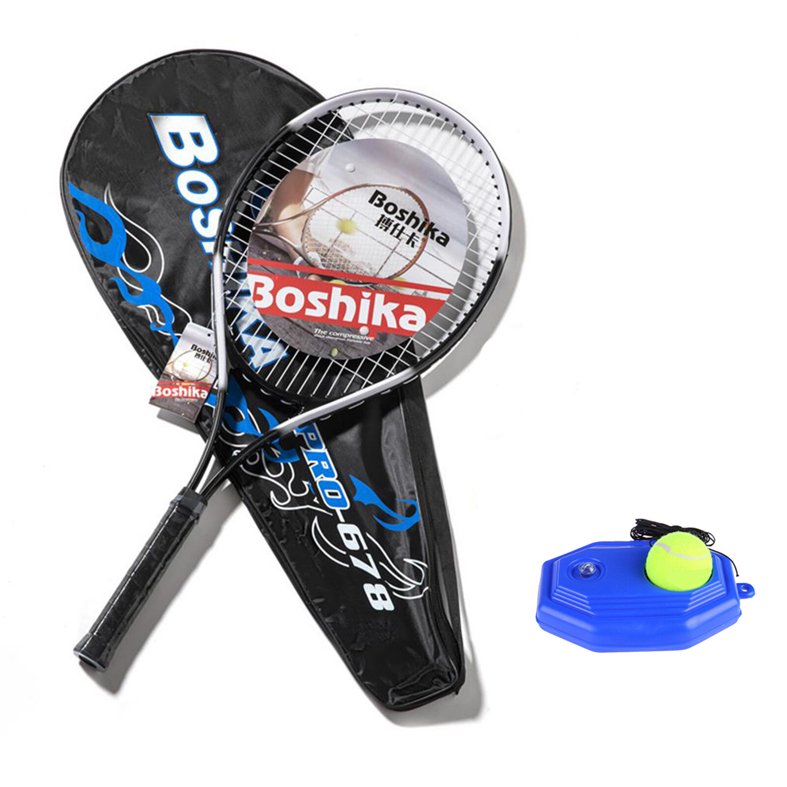 Теннисная ракетка из алюминиевого сплава с тренировочным теннисом, основанием, ручкой и сумкой для переноски, цвет: Красный/Синий/Черно-белый, размер: 66.7*25*3 см, вес: 650 г