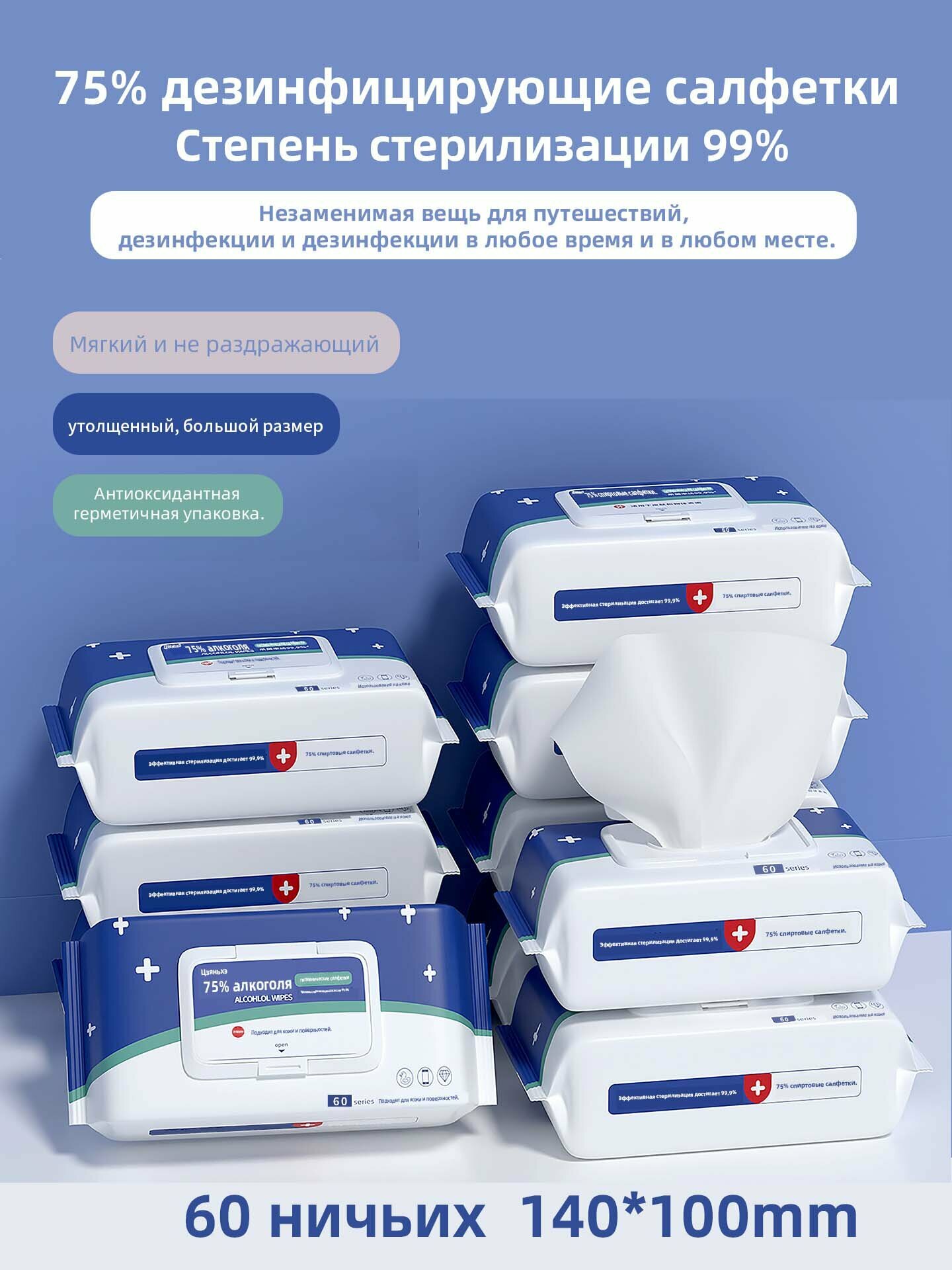 Влажные салфетки Smart Medical 1 уп. x 80 шт с пластиковым клапаном антисептические, антибактериальные