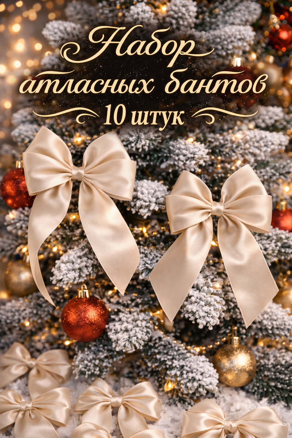 Бантики для елки - 10 штук/бантики для декора/бантики для бабл шара/бантики для декора/новогодние украшения/атласные