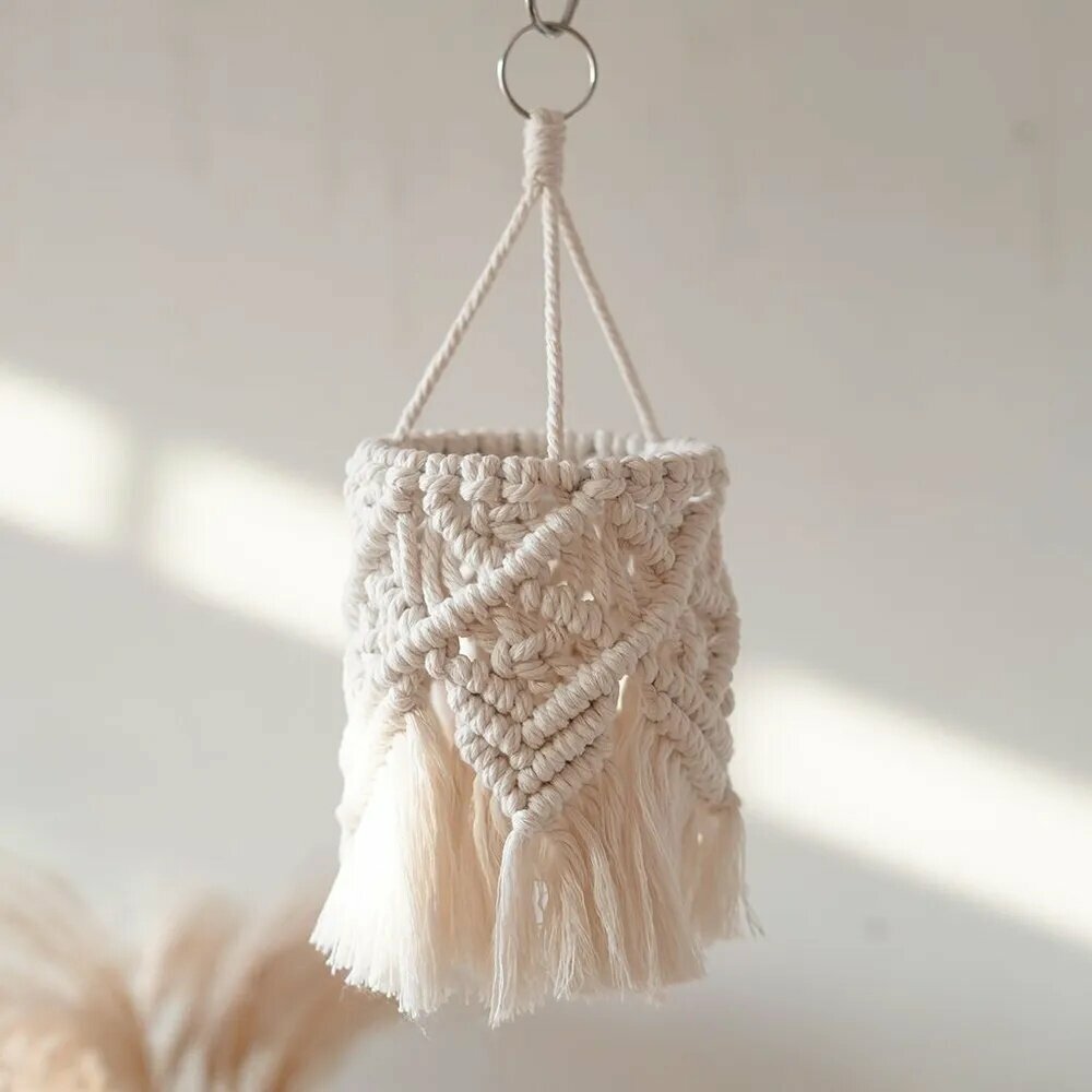 Абажур из макраме, подвесной светильник бохо, плетеный абажур для люстры потолочный