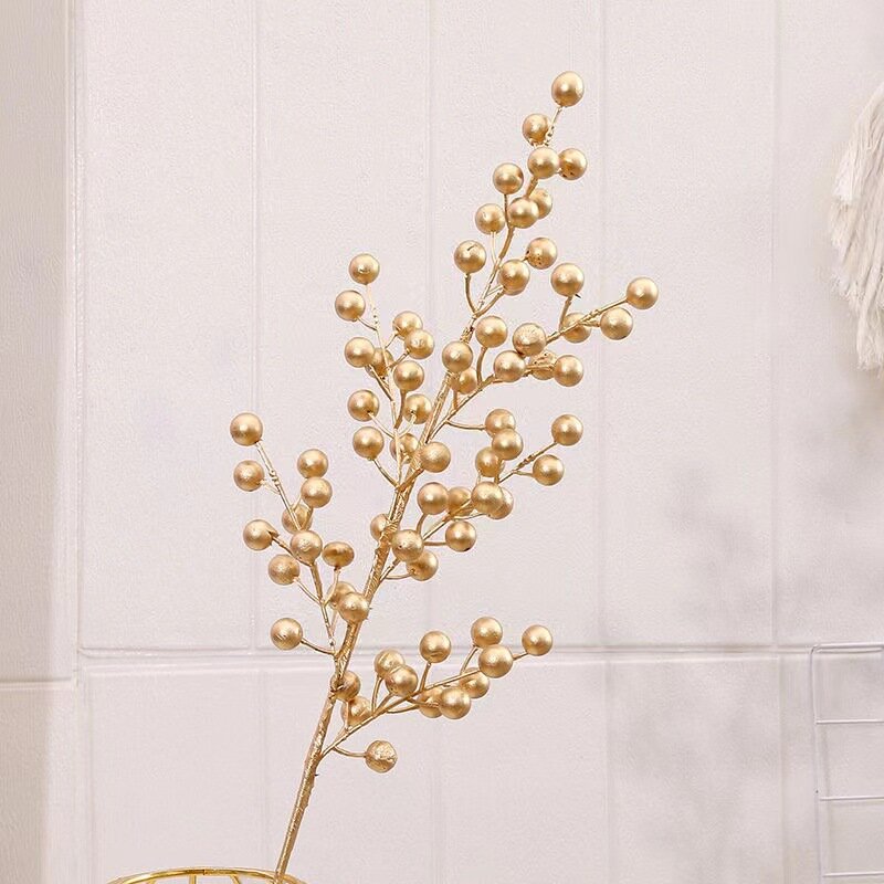 Горячая распродажаГорячая продажа 3-конечного веера, лист гинкго, искусственный цветок, золотая удача, красные плоды, зимнее зеленое украшение для новоселья, декор для гостиной