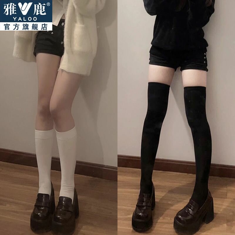 Черные длинные чулки JK из бархатного шелка для женщин, белые чулки с давлением выше колена, сексуальные, стройнящие, для бедра, весна-лето, японский стиль