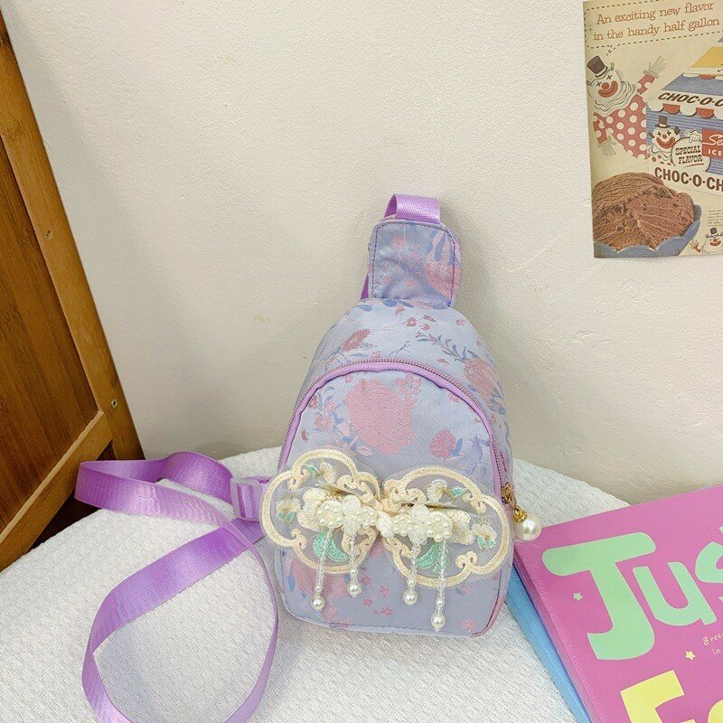 Модная и симпатичная новая китайская стильная сумка на грудь для девочек с перловыми двойными пуговицами, фиолетовая