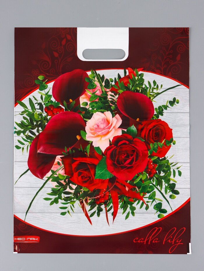 Пакет «Бордовые каллы», полиэтиленовый с вырубной ручкой, 38×47 см, 60 мкм