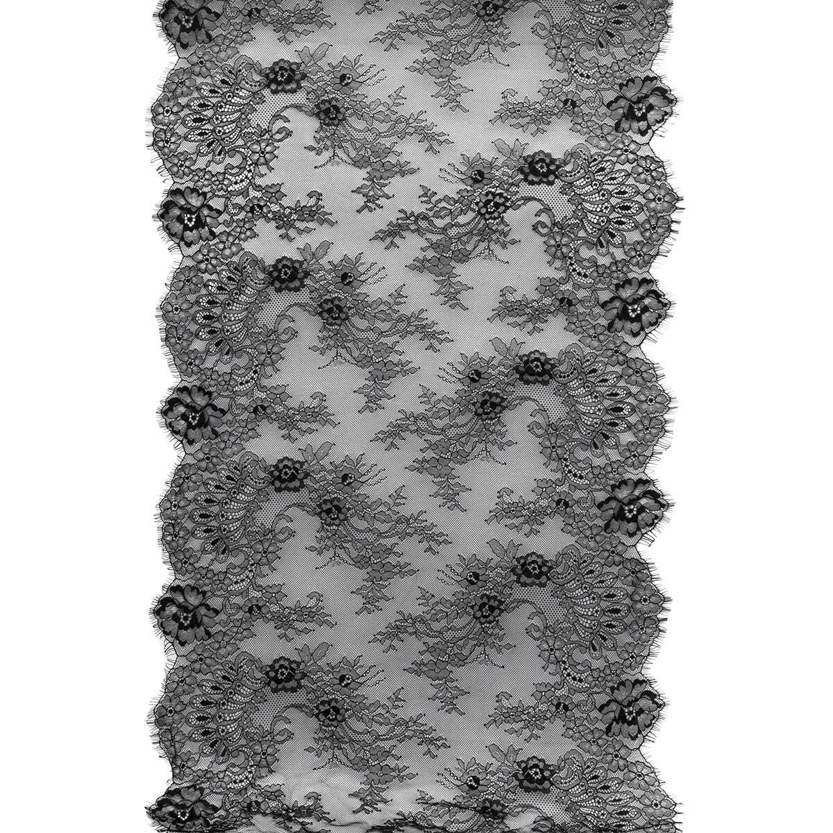 Кружево шантильи реснички на сетке для рукоделия и шитья, 55 см х 3 м, цвет черный