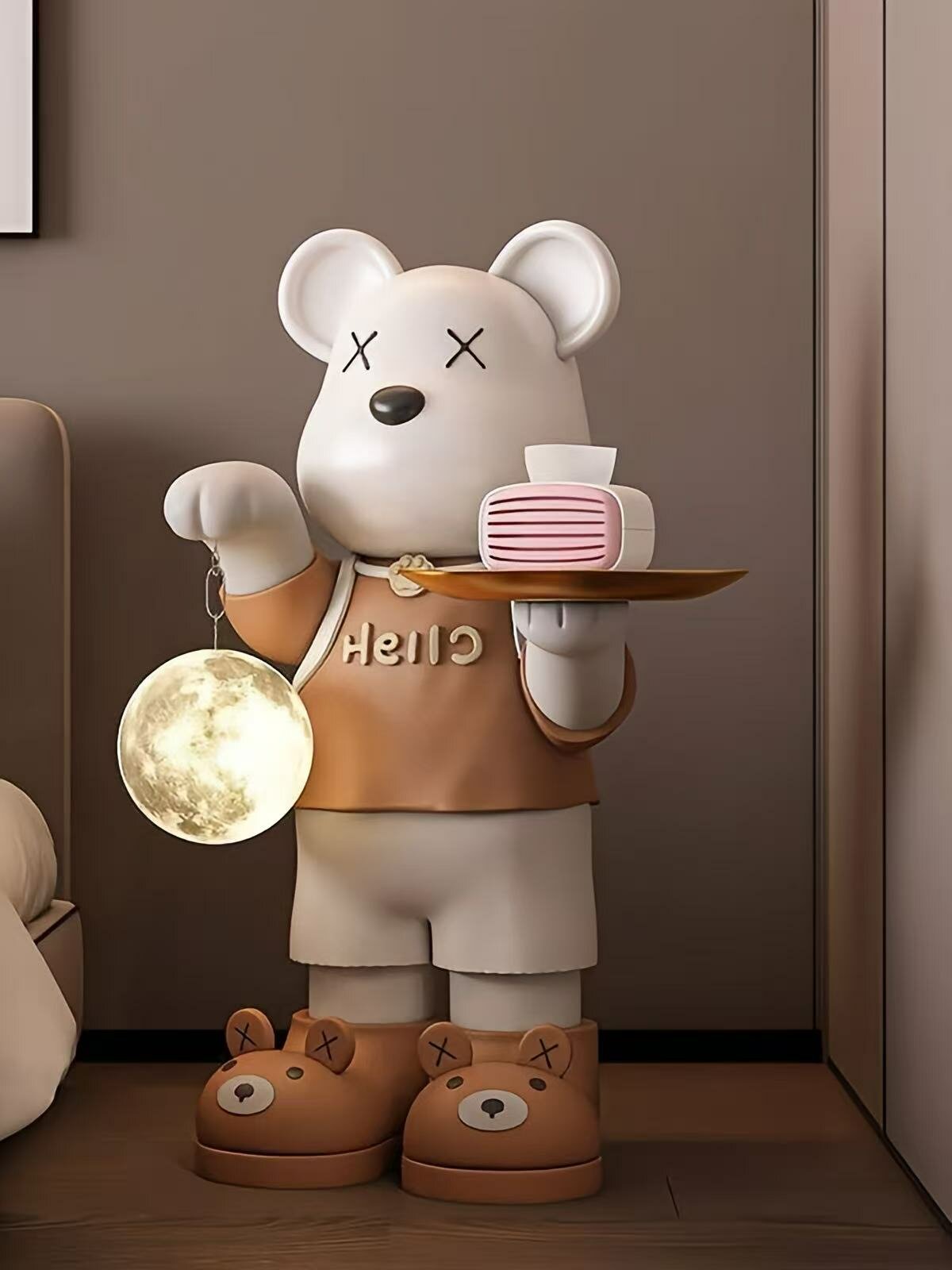 Журнальный столик Creative light luxury violent bear, лунная лампа, металлический поднос, сумка для хранения