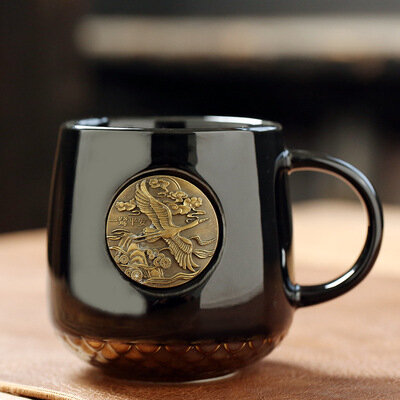 Керамическая кружка, домашняя чашка для воды, парная чашка, чашка с медным уплотнением, офисная кофейная чашка, чашка с рыбьей чешуей, с индивидуальным логотипом