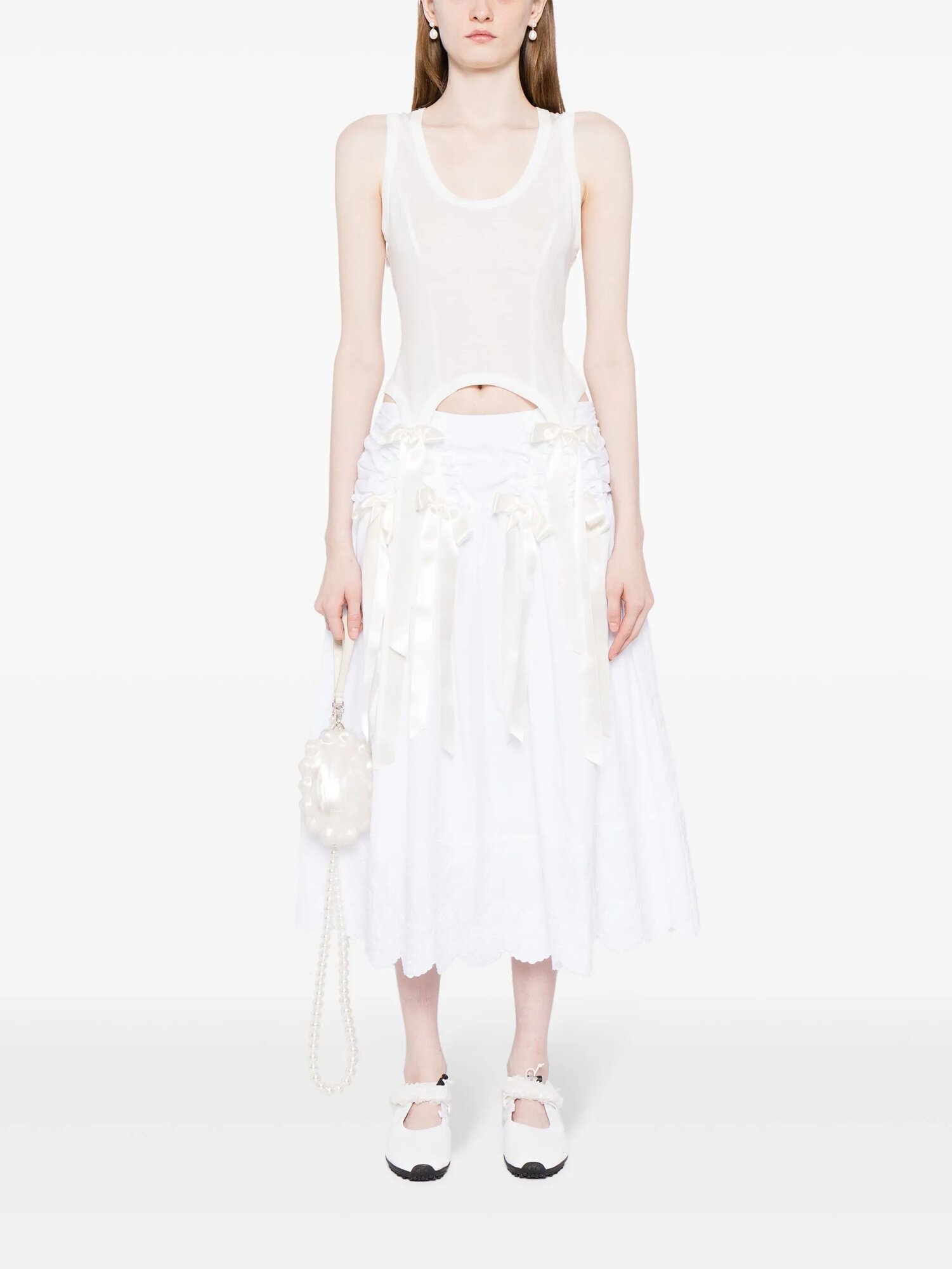 Топ Simone Rocha Easy Bow Tails, размер 10, бежевый/белый — фото 1