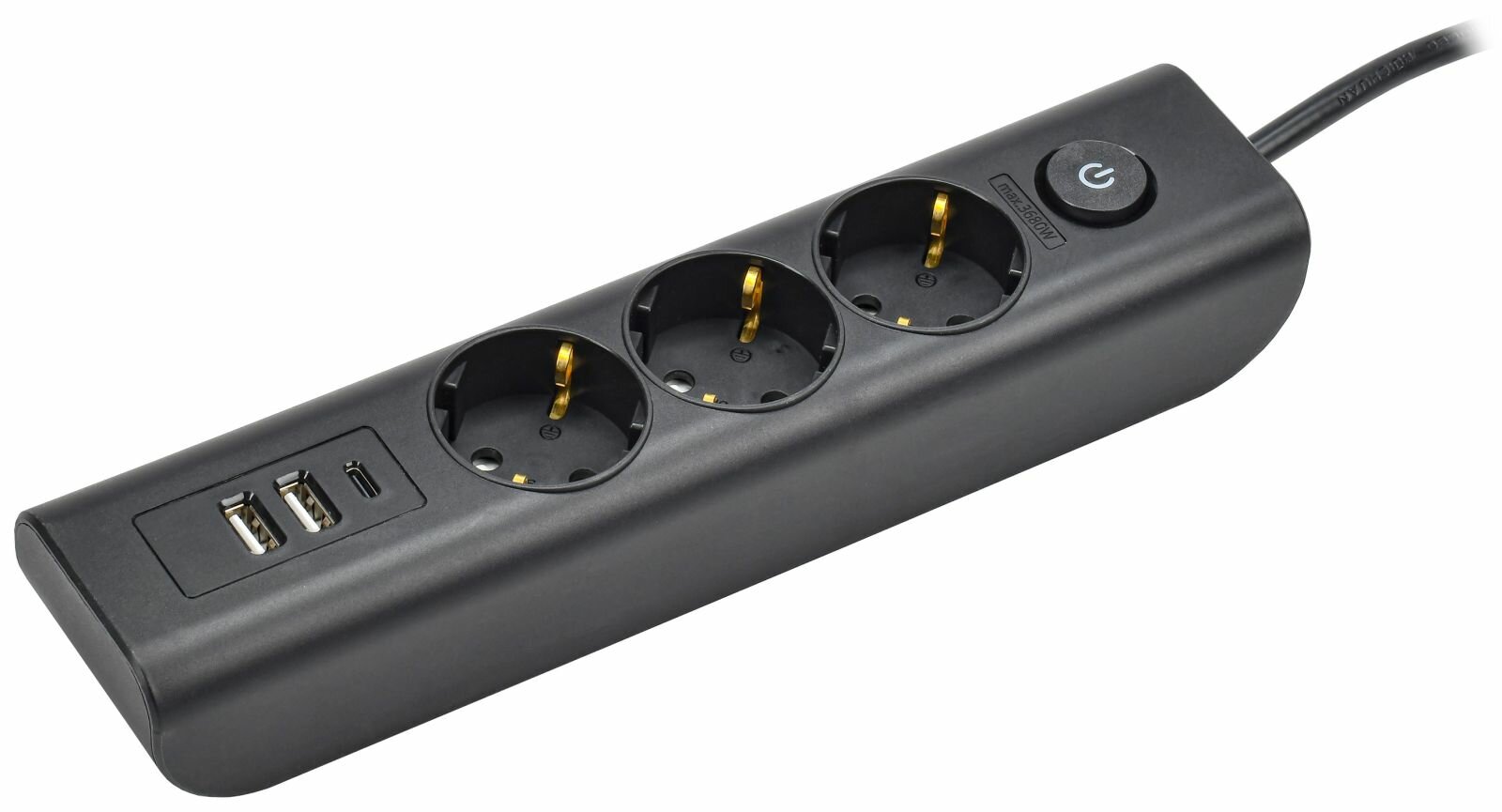 Удлинитель IEK MODERN, У03В, 3 розетки с заземляющим контактом, USBх3, длина 2 м, 3х1 мм2, 16А, 250В, черный