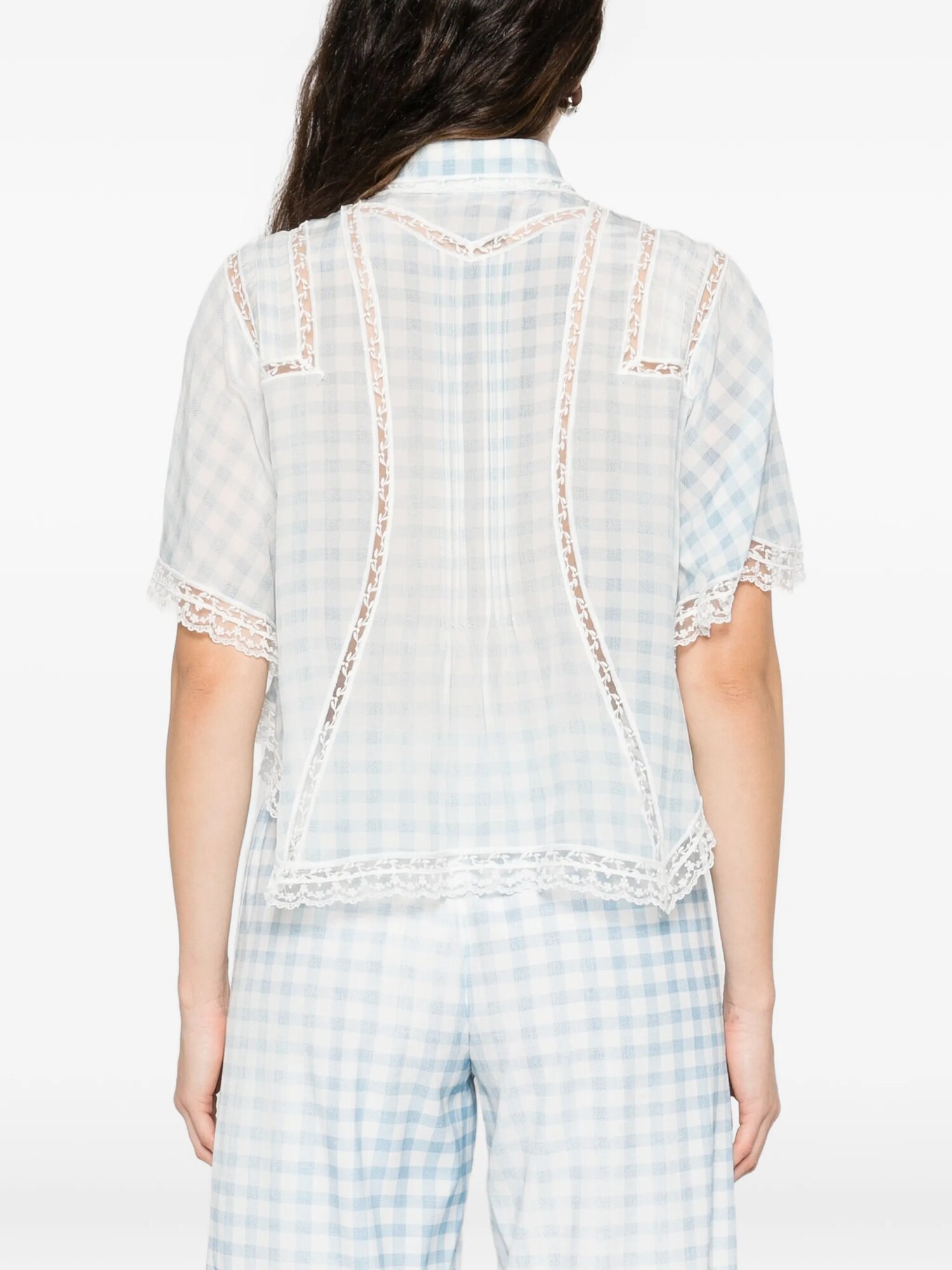 Рубашка Ermanno Scervino Check-pattern lace-trim shirt, размер 40, бежевый/белый — фото 1