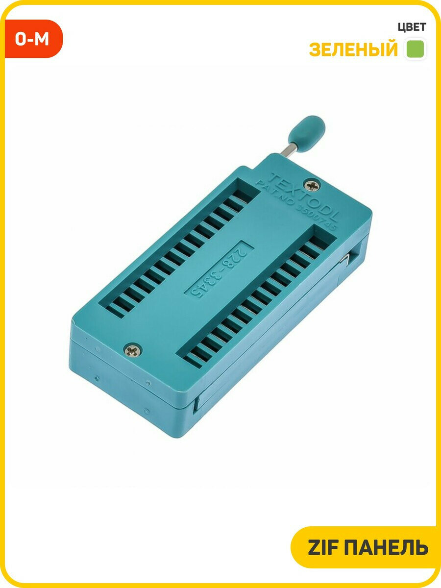 ZIF панель с 0-м усилием/ширина 15.24 мм шаг 2.54 мм (DIP-28) зеленый