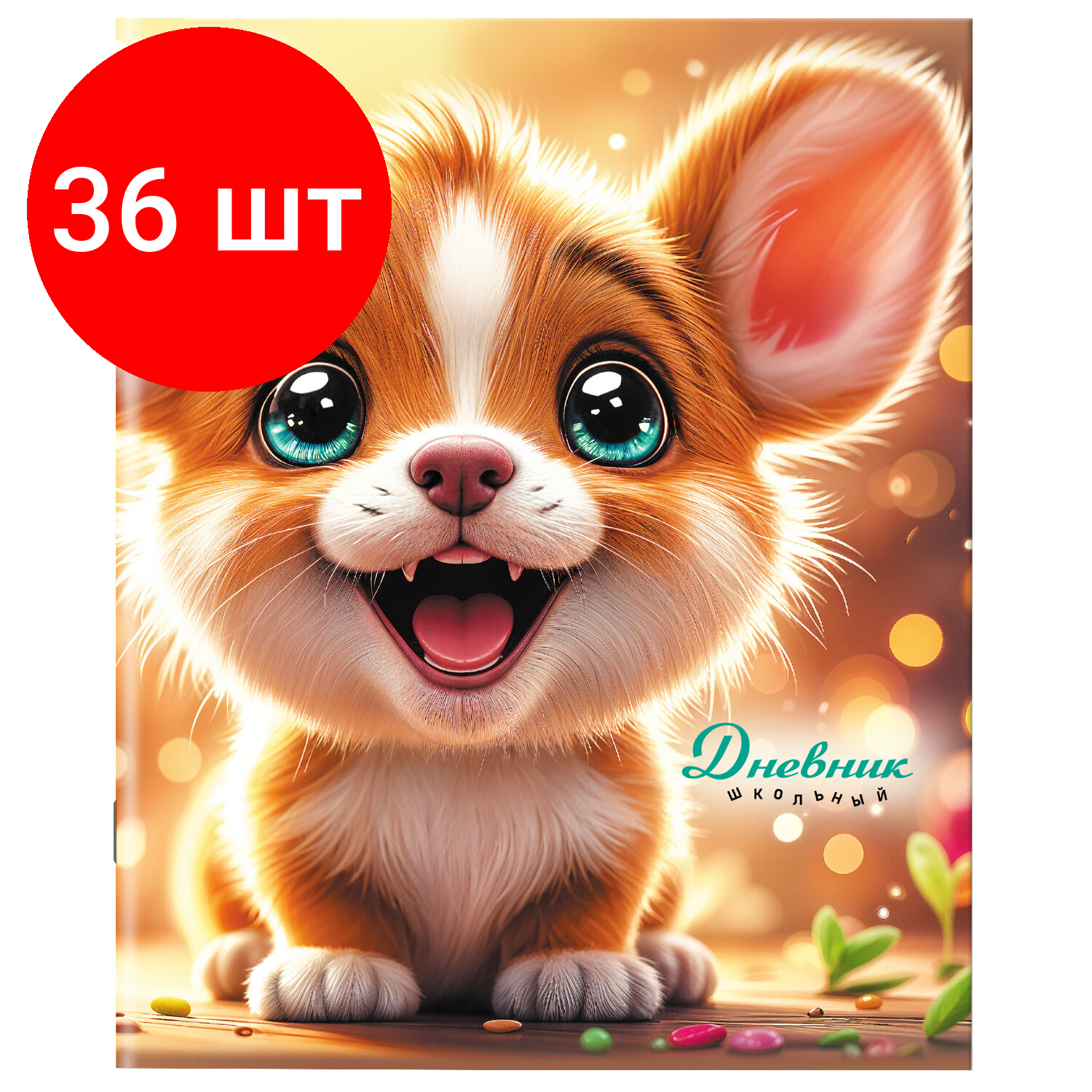 Комплект 36 шт, Дневник 1-11 класс 40 л, на скобе, пифагор, обложка картон, "Собачка", 107134