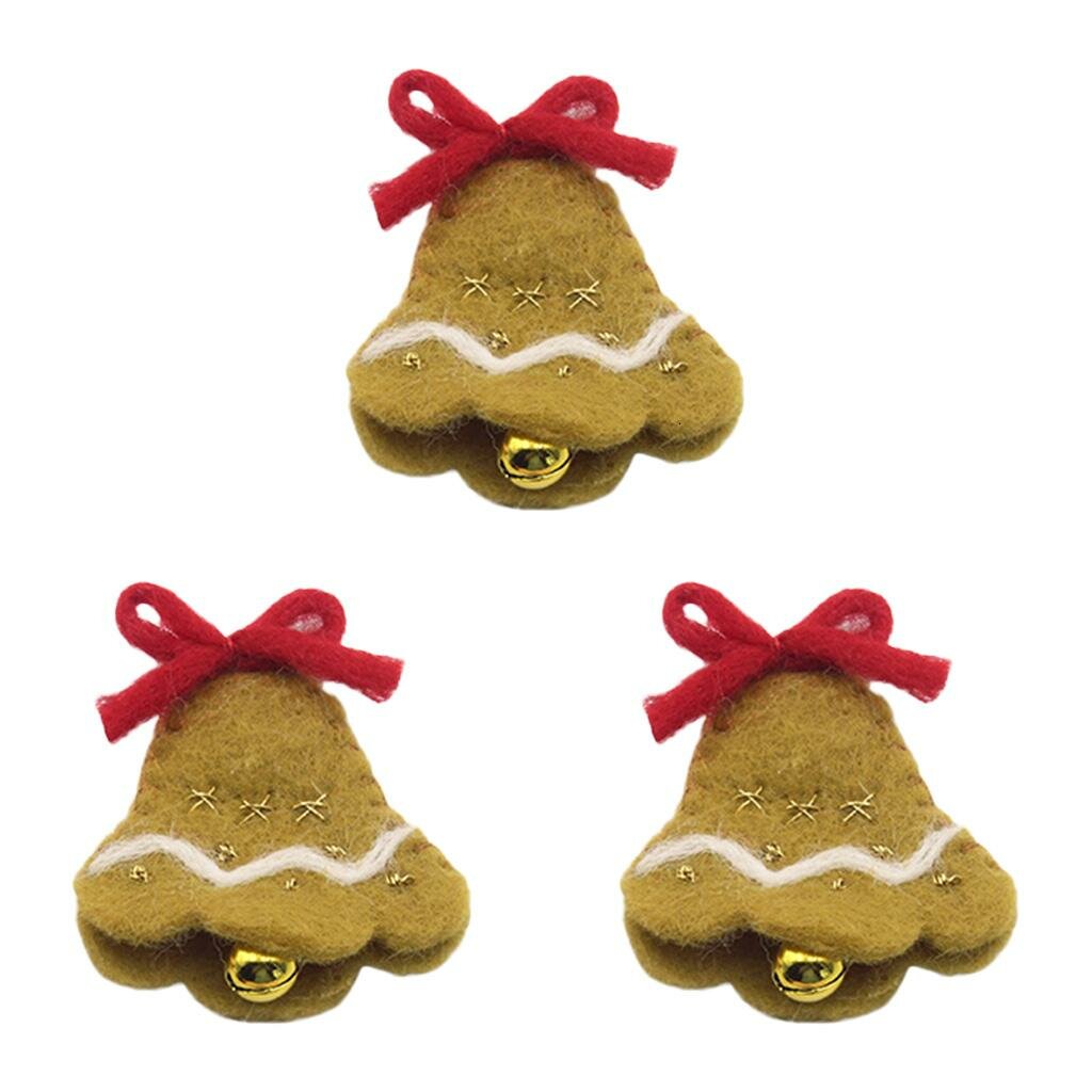 Новогодние брелки-подвески из фетра с колокольчиками, Имбирь