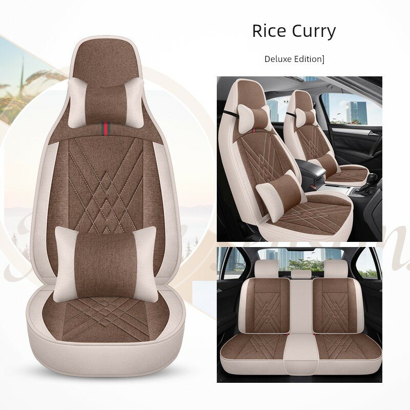 Чехлы на сиденья для Changan CS75 Plus из льна, полная обивка, все сезоны, 5 мест, цвет бежевый - премиум-люкс подгонка