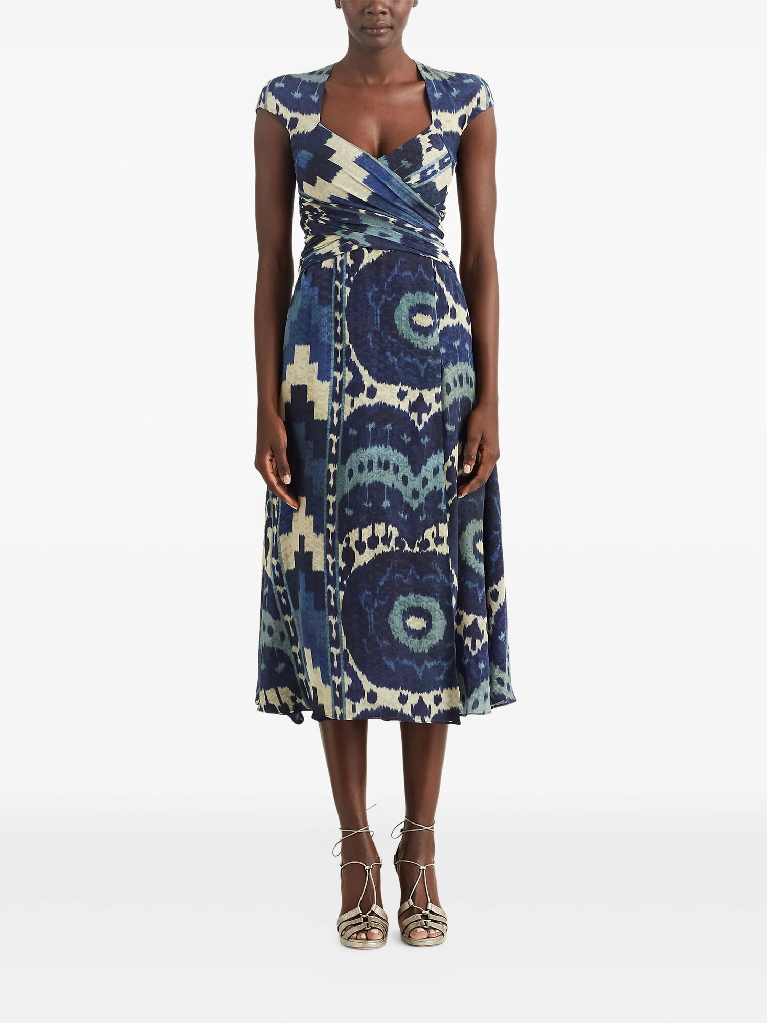 Платье Ralph Lauren Collection Cap-sleeve pattern midi dress, размер 4, blue — фото 1
